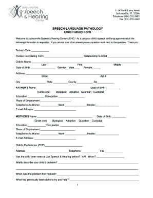 Fillable Online shcjax Child Patient Speech Fax Email Print - pdfFiller