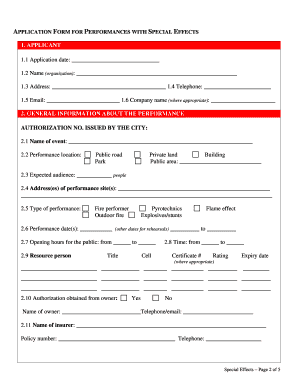 Fillable Online Application form for performances with special ...