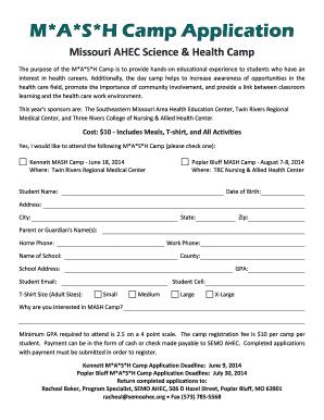 Fillable Online M*A*S*H Camp Application - SEMO AHEC Fax Email Print ...