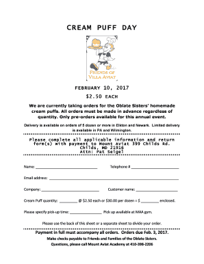 Fillable Online CREAM PUFF ORDER FORM 2017.docx Fax Email Print - pdfFiller