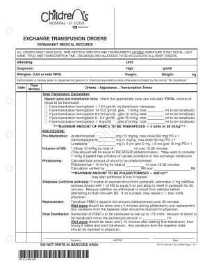 Fillable Online slchcpoe Exchange Transfusion: Neonatal - The Royal ...