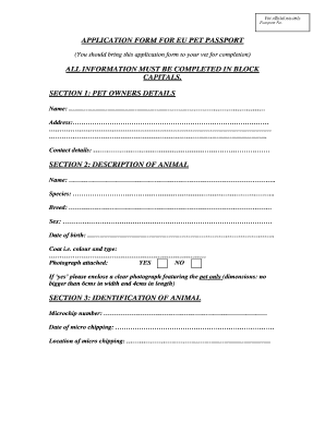 Fillable Online Application form for EU Pet Passport.doc Fax Email ...
