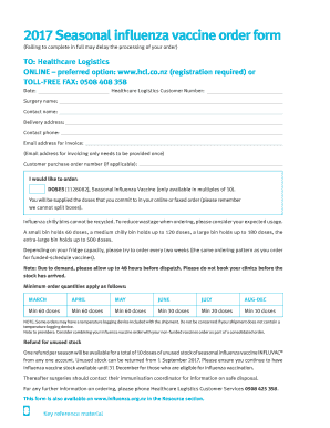 Fillable Online 2017 Seasonal influenza vaccine order form - Influenza ...
