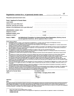 Fillable Online Registration contract for a .nl (personal) domain name ...
