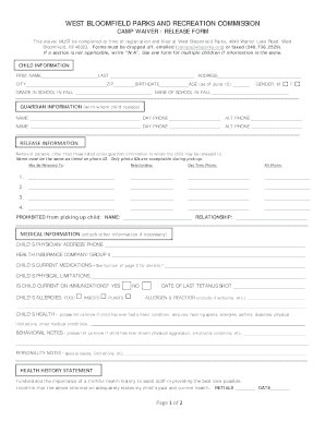 Fillable Online CAMP WAIVER / RELEASE FORM Fax Email Print - pdfFiller