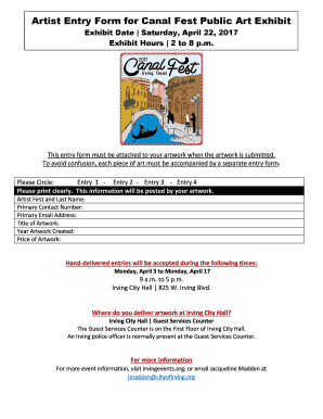 Fillable Online Artist Entry Form for Canal Fest Public Art Exhibit Fax ...