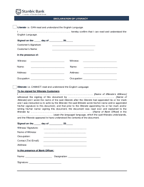 Fillable Online DECLARATION OF LITERACY Fax Email Print - pdfFiller