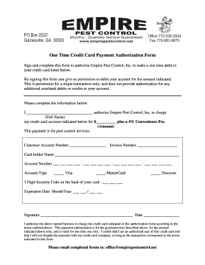 Fillable Online One Time Credit Card Payment Authorization Form - Empire Pest ... Fax Email ...