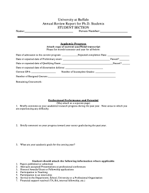 Fillable Online engineering buffalo PhD Annual Academic Review form.doc ...