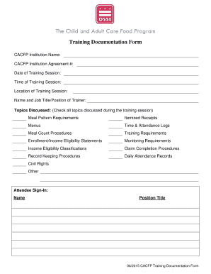 Fillable Online CACFP Institution Name: Fax Email Print - pdfFiller