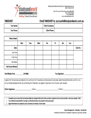 Fillable Online Time Sheet for Staff - Study and Work Fax Email Print ...