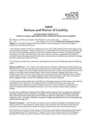 Fillable Online habitatbakersfield Adult Release and Waiver of ...