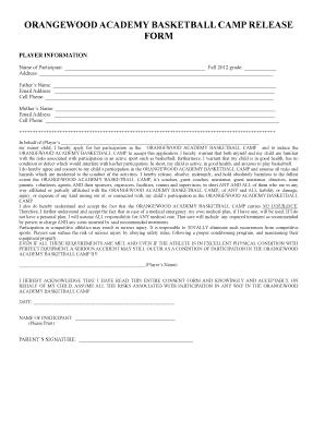Fillable Online basketball summer camp release of liability ...