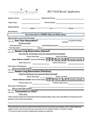 Fillable Online 2017 Field Rental Application - Cottonwood Heights ...