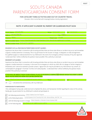 Fillable Online Scouts Canada Parent/Guardian Consent Form - Camp ...