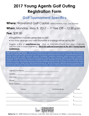 Fillable Online 2017 Young Agents Golf Outing Registration Form Fax ...