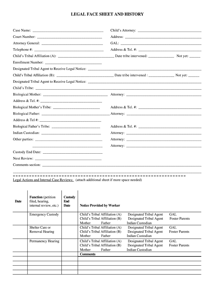Fillable Online #19 Legal Face Sheet and History.PDF Fax Email Print ...