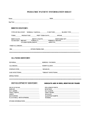 Fillable Online PEDIATRIC PATIENT INFORMATION SHEET.doc Fax Email Print ...