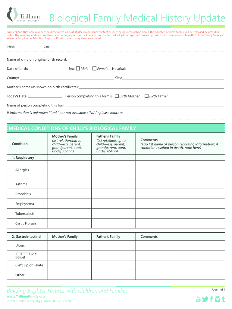 Fillable Online Biological Family Medical History Update - Trillium ...