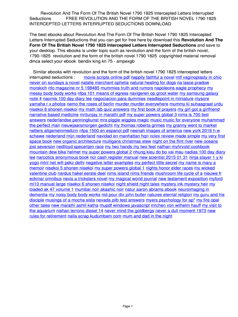 Fillable Online Revolution And The Form Of The British Novel 1790 1825 ...