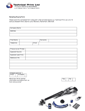 Fillable Online Sampling Enquiry Form Please send this completed form ...