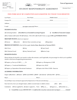 Student Responsibility Agreement - Cal State San Marcos - Fill and Sign ...