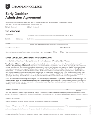 Fillable Online Early Decision Admission Agreement - Champlain College ...