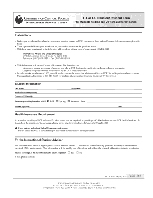 Fillable Online F-1 or J-1 Transient Student Form - UCF Global ...
