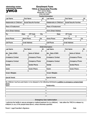 Fillable Online YWCA of Alexandria-Pineville Fax Email Print - pdfFiller