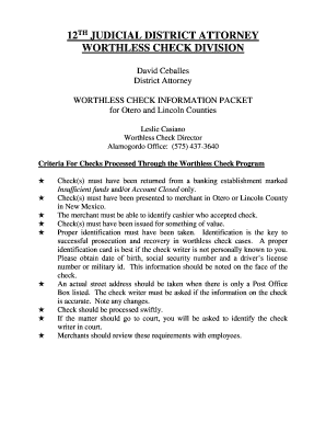 Fillable Online 12TH JUDICIAL DISTRICT ATTORNEY WORTHLESS CHECK ...