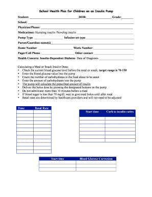 Fillable Online School Health Plan for Children on an Insulin Pump Fax ...