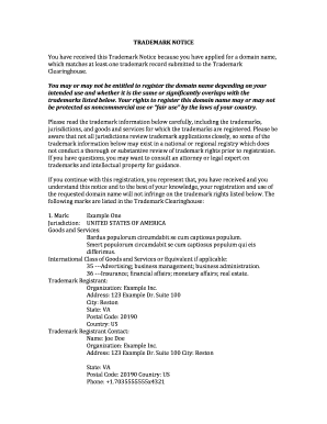 Fillable Online You have received this Trademark Notice because you ...