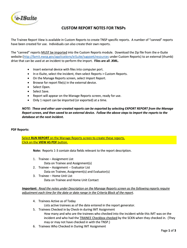 Fillable Online The Trainee Report View is available in Custom Reports to create TNSP specific ...
