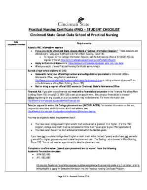 Fillable Online Practical Nursing Certificate (PNC) - STUDENT CHECKLIST ...