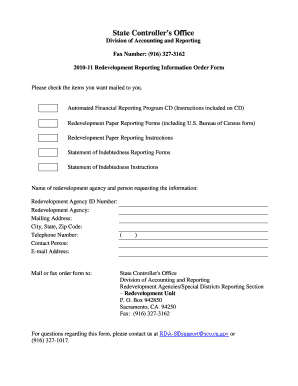 Fillable Online sco ca Redevelopment Reporting Information Order Form ...
