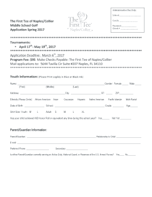 Fillable Online Middle School Golf Application 2017 - The First Tee of ...
