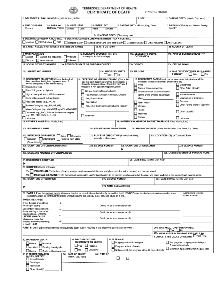Fillable Online Death Certificate Application (PDF) - Minnesota ...