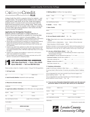 Fillable Online CCP application - Lorain County Community College Fax Email Print - pdfFiller