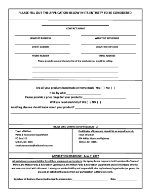 Fillable Online PLEASE FILL OUT THE APPLICATION BELOW IN ITS ENTIRETY ...