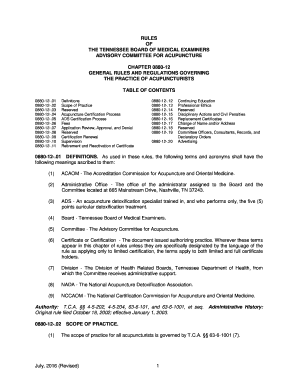 Fillable Online RULES OF THE TENNESSEE BOARD OF MEDICAL EXAMINERS ...