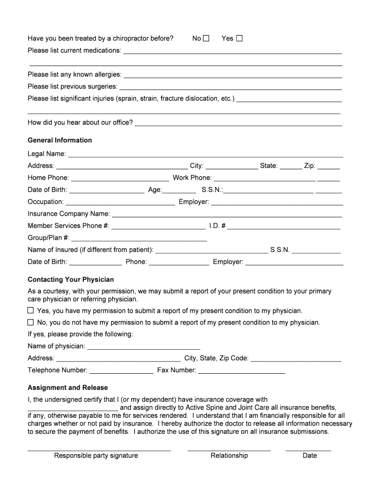 Fillable Online New Patient Health History Form PDF - Active Spine and ...