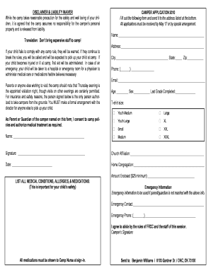 Fillable Online DISCLAIMER & LIABILITY WAIVER While the camp takes ...