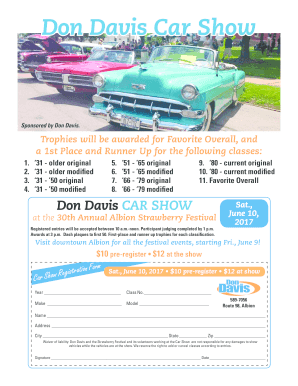 Fillable Online Don Davis Car Show - Albion Strawberry Festival Fax ...