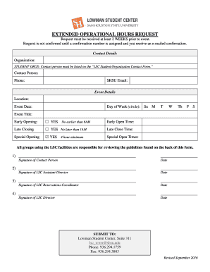 Fillable Online EXTENDED OPERATIONAL HOURS REQUEST Fax Email Print ...