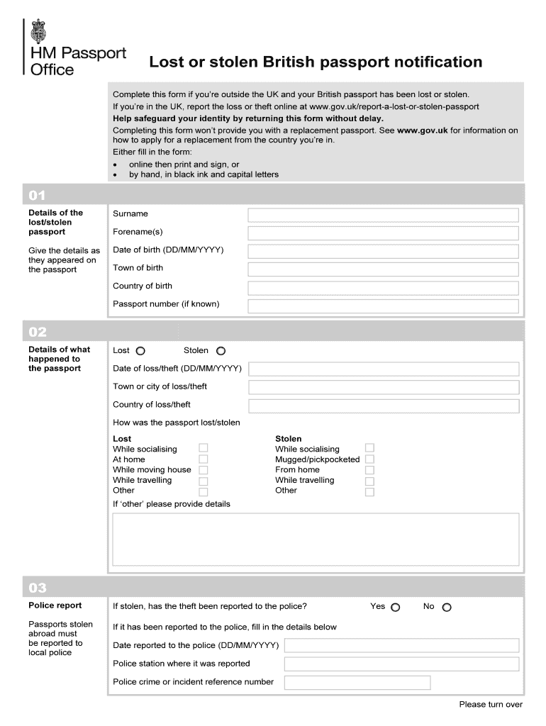Lost And Stolen British Passport Form - Gov.uk - Fill and Sign ...