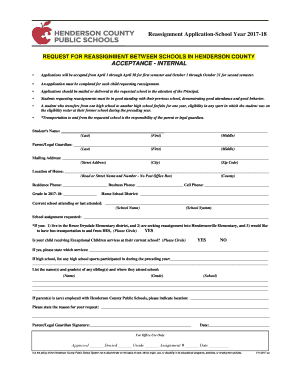 Fillable Online 2017-18 Request for Reassignment Between Schools in ...