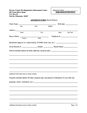 Fillable Online DAC Admission Form - Stevens County DAC Fax Email Print ...