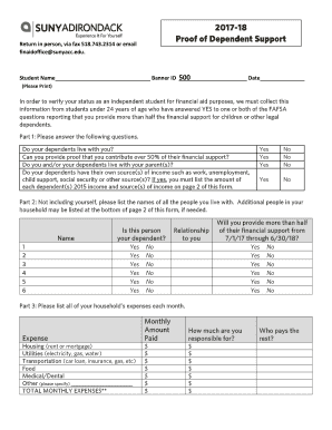 Fillable Online Proof of Dependent Support Fax Email Print - pdfFiller