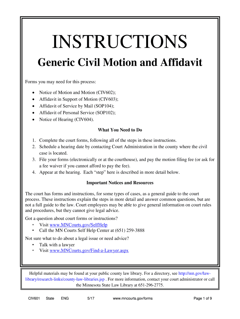 Fillable Online Instructions Generic Civil Motion and Affidavit ...