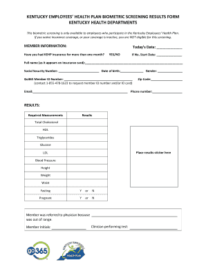 Fillable Online KENTUCKY EMPLOYEES HEALTH PLAN BIOMETRIC SCREENING ...